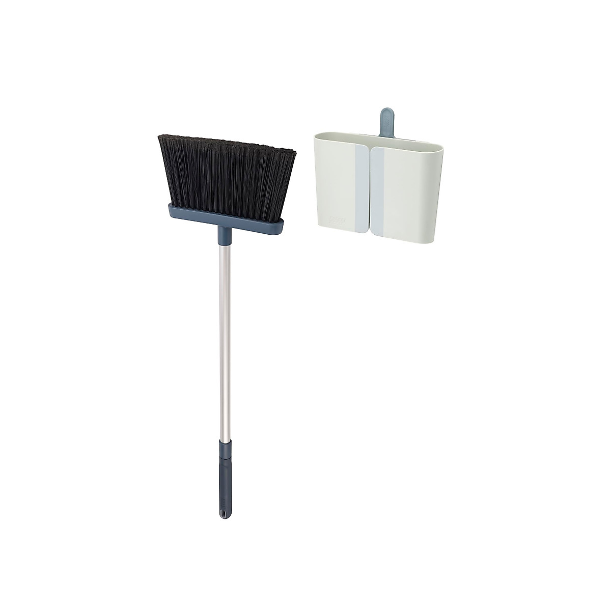 Joseph Joseph CleanStore Wall-Mounted Adjustable Long Handle Broom Sweeper with Dust-Shield Storage, Indoor Sweeping Floor Brush with Soft Bristles and Comb