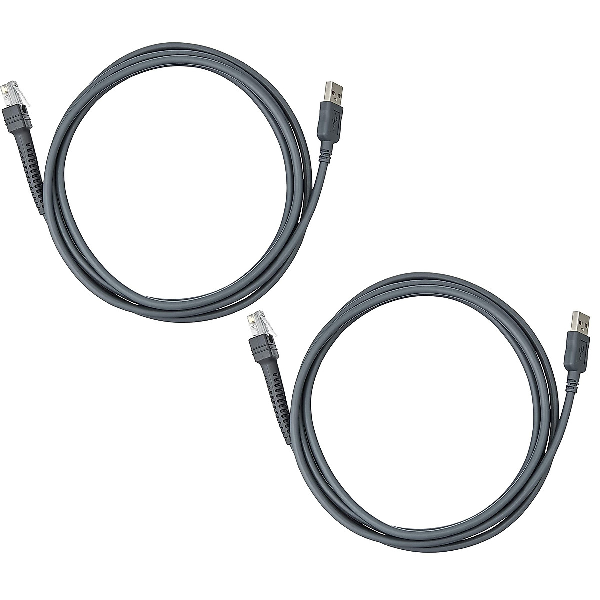 SimpleTK (2 Pack) Zebra Symbol Replacement Cable for LS2208 Series Handheld Barcode Scanner Gray CBA-U01-S07ZAR LS2208/A LI2208 LS4278 STB4278 LI4278 USB to RJ45 Compatible (2M / 6FT Flatted USB Port)