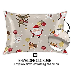 Santa Claus Balloon Satin Pillow Cases Silk Satin Pillowcase for Hair and Skin Standard Set of 2 Super Soft Silk Pillowcase with Envelope Closure (20x26 in)