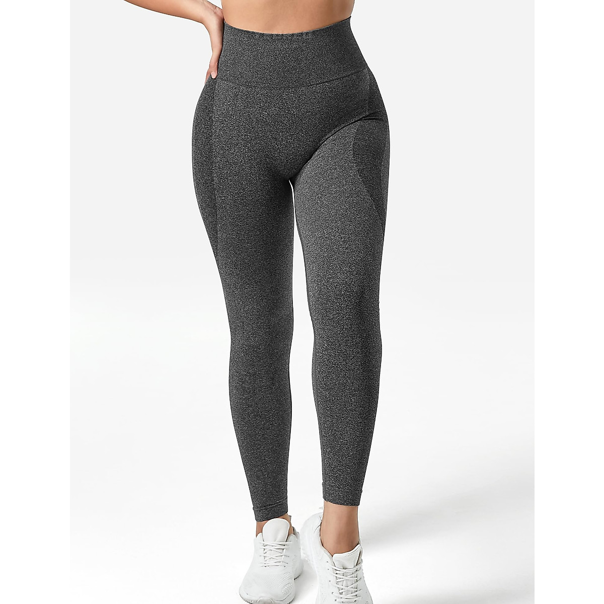 YEOREO Women Seamless Workout Leggings Gym High Waist Smile Contour Yoga Pants Gray