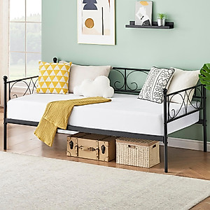 Amyove Twin Daybed Frame with Stylish Headboard, Metal Sofa Single Bed Frame with Metal Slat Support, No Box Spring Needed, Multifunctional Platform Bed for Bedroom Living Room Guest Room, Black