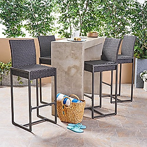 Christopher Knight Home Kelly Outdoor Wicker 30 Inch Barstool (Set of 4), Dark Brown