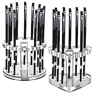 Haiabei 2Pcs Acrylic Nail Brushes Display Holder Makeup Nail 12 Holes Acrylic Brush Pen Holder Heart Silver Rest Stand Display,Nail Art Painting Pen Stand Rack Eyebrow Fountain Pencil Shelf Case