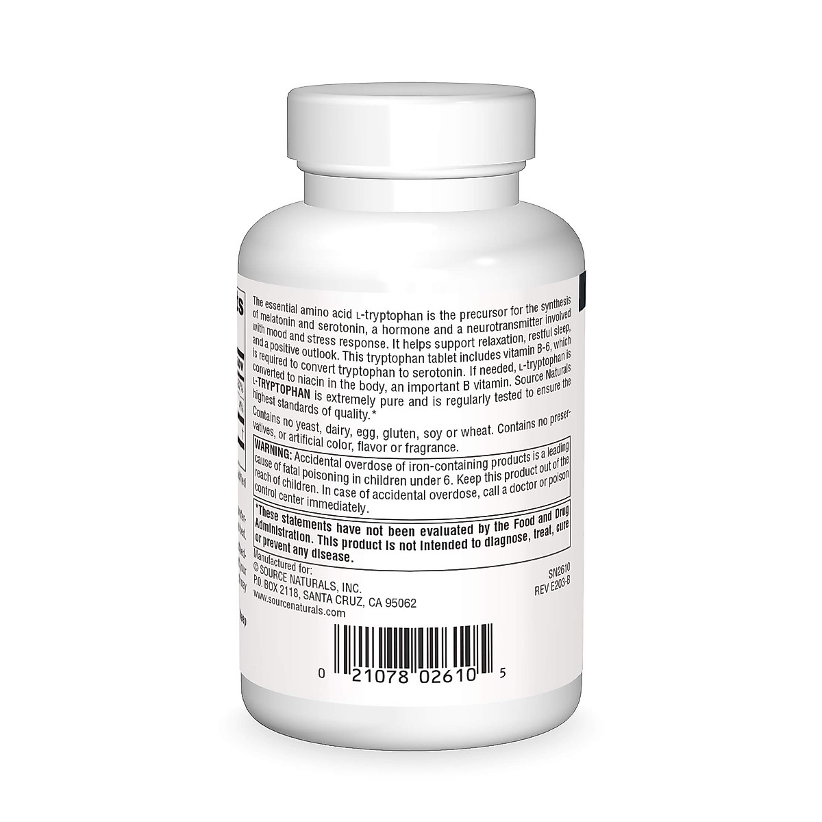 Source Naturals L-Tryptophan with Vitamin B-6 1000 mg Support Mood, Relaxation And Sleep - 90 Tablets