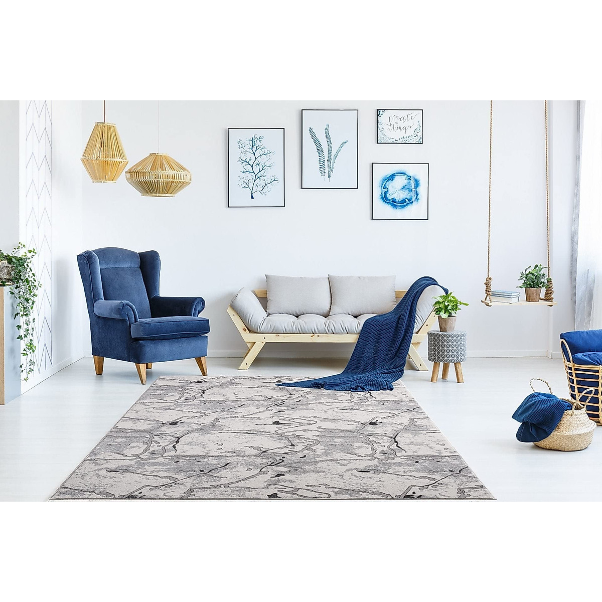 Ladole Rugs Modern Jute Backing Boundless Rustic Area Rug - Durable Home Decor 3x5 Carpet for Living Room, Bedroom, Patio, Balcony, and Office - Ivory, 4x6 (3'11" x 5'3", 120cm x 160cm)