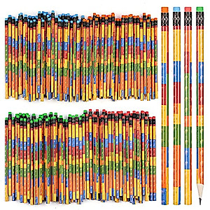 Kolewo4ever 200 Pieces Building Block Wood Pencils Colorful Round Pencils with Top Erasers Kids Birthday Goody Bag Bulk Filler for Exams, School, Office, Sketching and Learning Activities (200)