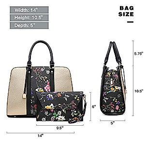 Dasein Women Handbag and Purse Two-tone Satchel Bag Top Handle Work Tote Padlock Shoulder Bag Three Compartments(Gold and black flower)