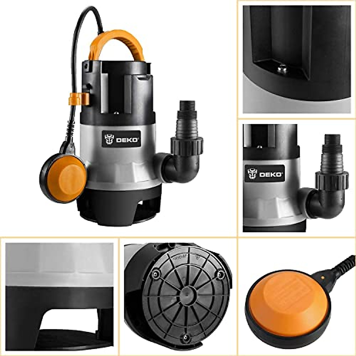 DEKOPRO Sump Pump 1HP 3302GPH 750W Submersible Clean/Dirty Water Pump with 16-Foot Cord for Pool, Pond, Tub, Garden and Irrigation