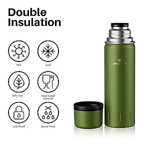 Classic Vacuum Insulated Wide Mouth Flask Bottle, BPA-Free 18/8 Stainless Steel Insulated Beverage Bottle for Cold & Hot Thermos, Keeps Liquid Hot 12hrs or Cold for Up to 24 Hours
