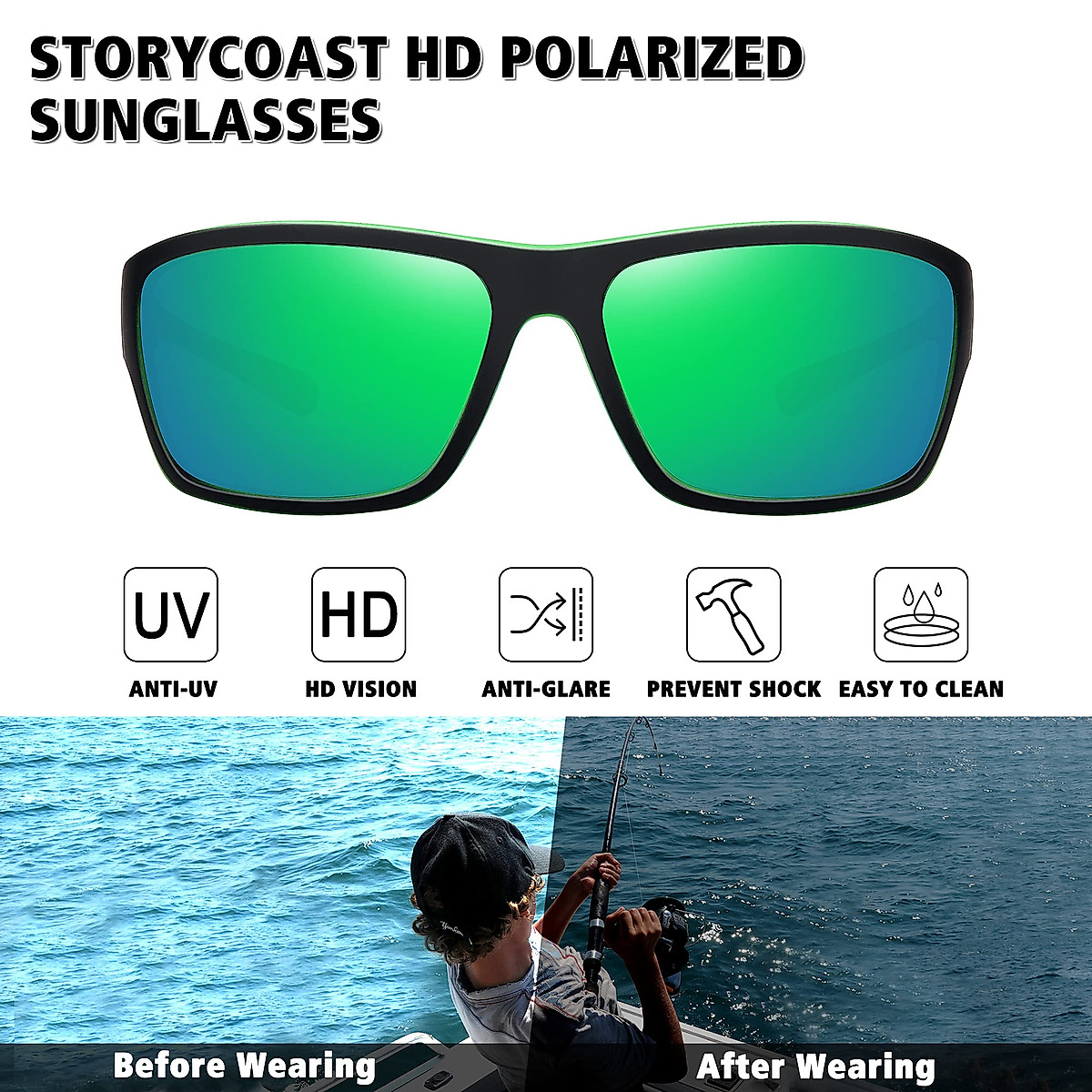 STORYCOAST Polarized Sports Sunglasses for Men Women Unbreakable Frame Cycling Fishing Driving Blue Mirror+Green Mirror 2Pack