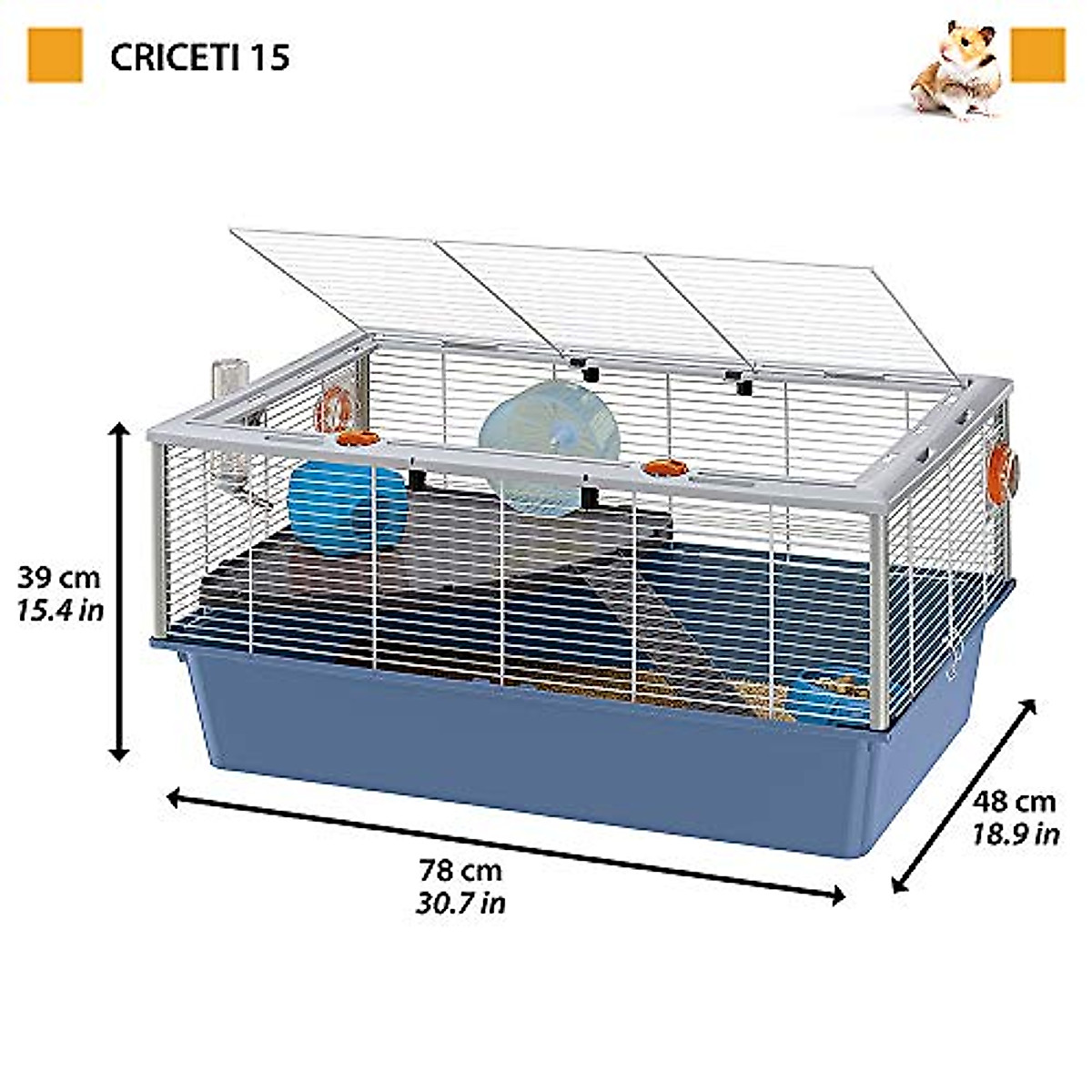 Ferplast Hamster Cage Mouse Cage Small Animal Cage CRICETI 15 Two-Storey, Accessories Included, 78 x 48 x 39 cm