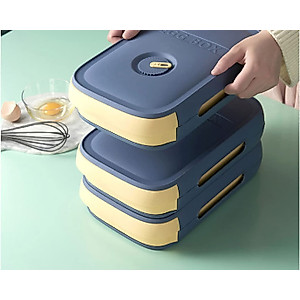 MMCCHB Drawer egg box,Egg storage box with lid,Kitchen plastic egg rack,The egg storage box with lid can be stacked and sealed to keep fresh, and can hold 18-21 eggs. (Blue)