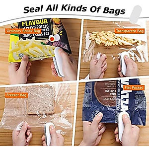 Mini Bag Sealer, Portable Sealing Bags Machine, Handheld Heat Food Vacuum Sealer Machine with Cutter and Hook for Snack, Plastic Bags, Storage, Potato Chip Cookie Bags (White-2pc)