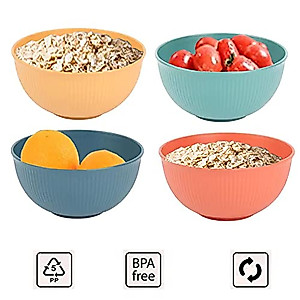 PUPOPIK Cereal Bowls Unbreakable 24 OZ, Plastic Bowls Reusable Light Weight Bowl, Microwave and Dishwasher Safe BPA Free Cereal Bowls heat Straw Bowl for Serving Soup and Salad (Mutil Color-Set of 4)