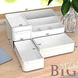 Makeup Organizer with Drawers, Countertop Organizer for Vanity, Bathroom and Bedroom Desk Cosmetics Display Case for Brushes, Lotions, Perfumes, Eyeshadow, Lipstick and Nail Polish, White