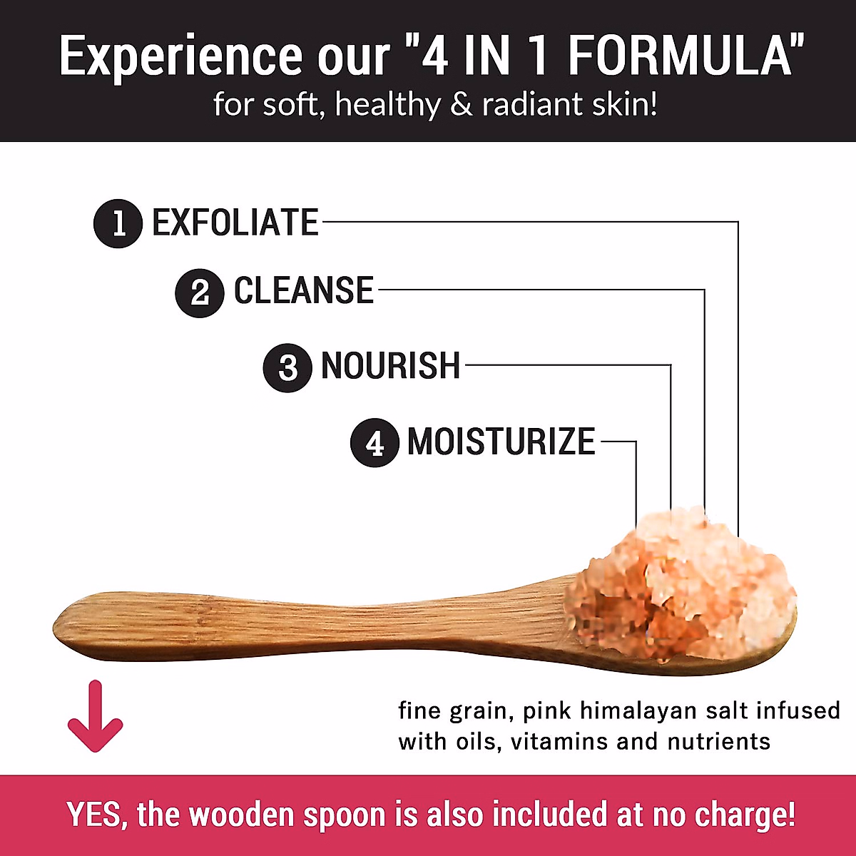 pureSCRUBS Premium Pink Himalayan Salt Body Scrub Set - Large 16oz UNSCENTED SCRUB, Organic Essential Oils & Nutrients INCLUDES Wooden Stirring Spoon, Loofah & Mini Exfoliating Bar Soap