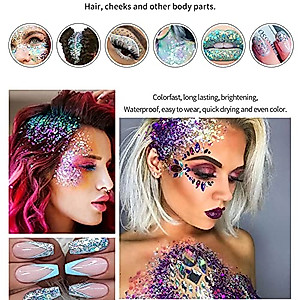MEICOLY Mermaid Body Glitter,Singer Concerts Music Festival Rave Accessories,Intense Glitter Makeup Face Glitter Gel,Chunky Glitter for Eye Lip Hair Nail,Sparkling Body Glitter Gel for Women,06 Purple