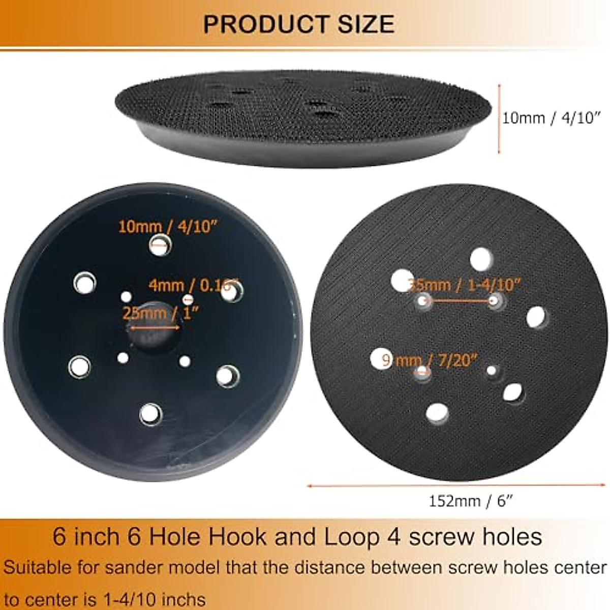 6 Inch 6 Hole Replacement Sander Pad for Ridgid R2611 Random Orbit Sander- 6" Hook & Loop Sanding Pad Work with 6 Inch Sander Disc - 1 Pack