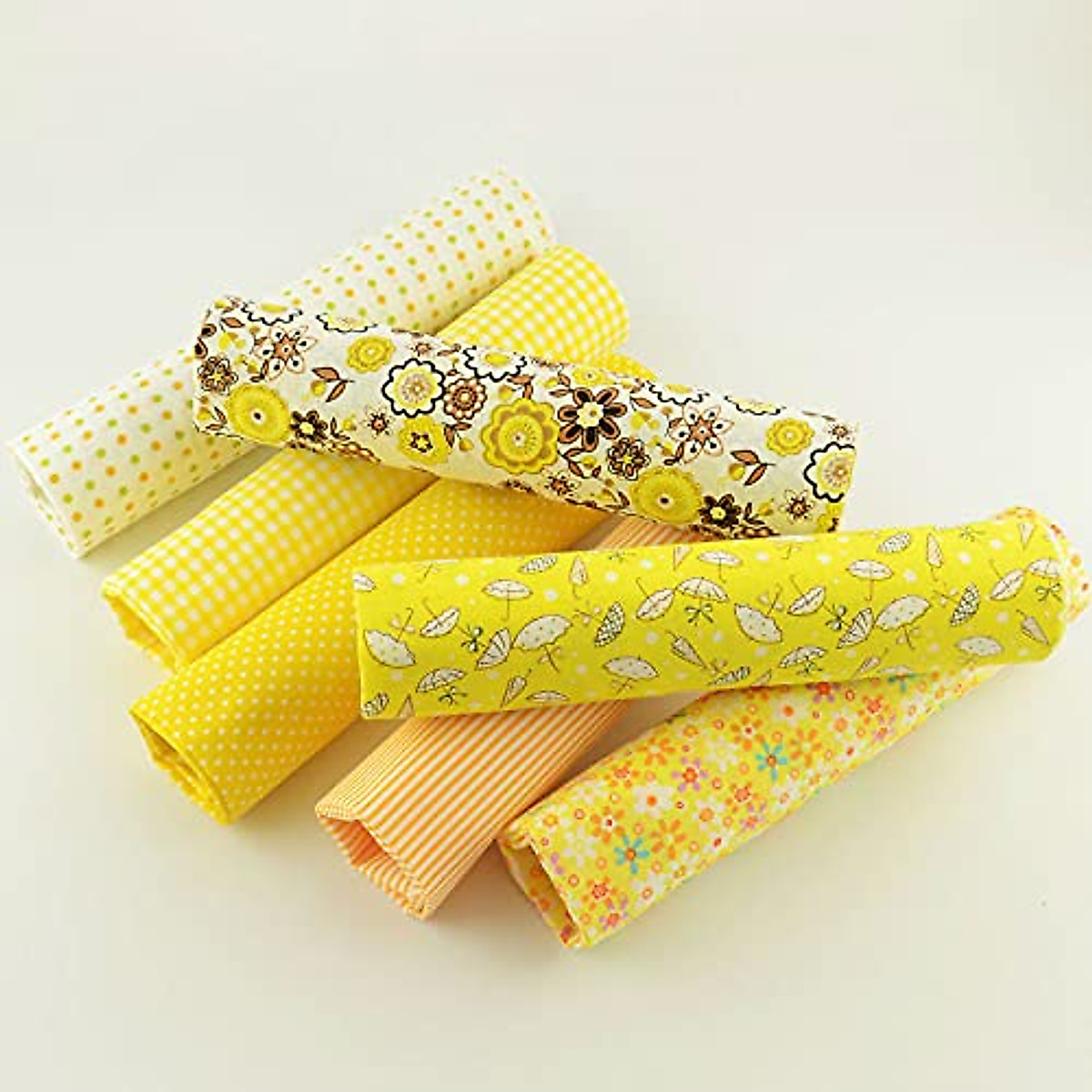 7 Pieces Cotton Fabric Plainl Printed (20"x20"), Comfortable Fabric for Sewing, Patchwork Quilting Fabric, Pretty Flower Pattern Material for Quilting Sewing Cloths Sewing DIY Artcraft -Yellow