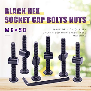 Swpeet 25Pcs Black M6 × 50mm Crib Hardware Screws, Hex Socket Head Cap Crib Baby Bed Bolt and Barrel Nuts with 1 x Allen Wrench Perfect for Furniture, Cots, Crib Screws (M6x50mm)