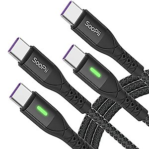 SOOPII USB C to USB C Cable 60W, 2Pack 6.6FT Type C Cable with Smart LED Indicator,Nylon Braided Fast Charging C Charger Cord for lPad Air/lPad Pro, MacBook Pro, Samsung Galaxy S21/S10/S9/Plus …
