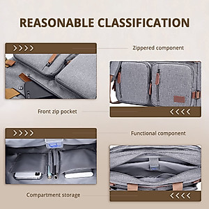 MOLNIA 15.6 inch Laptop Backpack,3 in 1 Briefcases For Men,Laptop Backpack, Messenger Bag,Computer Bags For Men, Grey