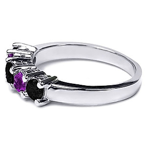 Gem Stone King 925 Sterling Silver Black Diamond and Purple Amethyst Wedding Band Ring For Women (0.96 Cttw, Round 3.5MM, Gemstone April Birthstone, Available In Size 5, 6, 7, 8, 9)