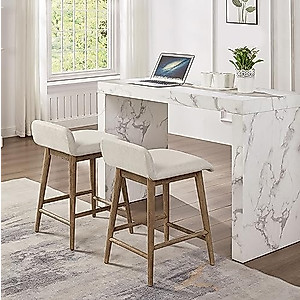 Ball & Cast Upholstered Counter Height Bar Stools 24 inch Kitchen Wooden Stool Chairs Set of 2, Linen