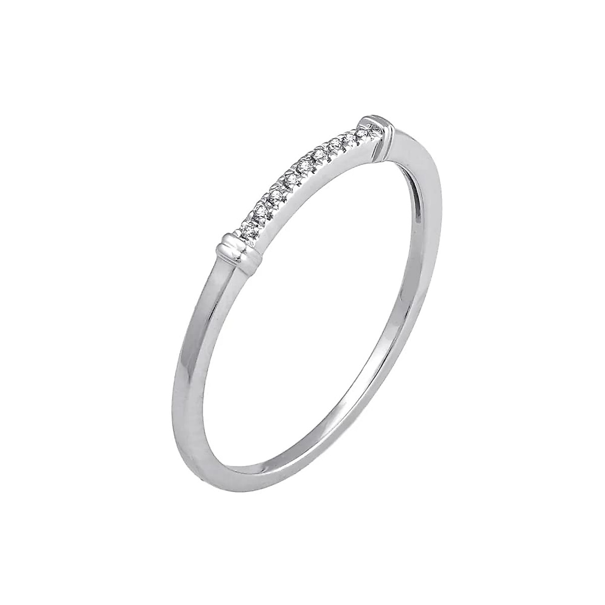 etneyjewels 10k Solid Certified White Gold with 0.05 Carat Natural White Diamond Round Cut Stackable Wedding Band Ring For Women In Prong Setting (Clarity I2,Color HI,10.5)
