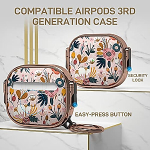 Maxjoy for AirPod 3rd Generation Case with Lock, Flower AirPod 3 Case Hard Protective iPod 3rd Gen Cover for Women Men with Keychain Lock Clip Compatible AirPods 3rd Generation 2021, Floral