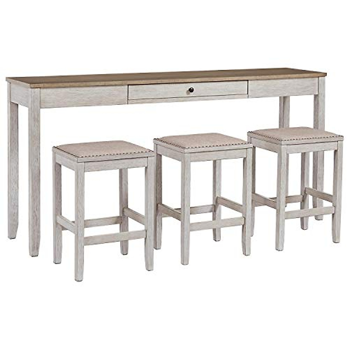 Signature Design by Ashley Skempton 4 Piece Counter Height Dining Set, Includes Table and 3 Barstools, Whitewash & Skempton 24" Counter Height Upholstered Barstool, Set of 2, Antique White
