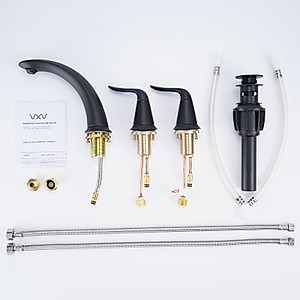 VXV Black Bathroom Faucet 3 Hole, 8 Inch Widespread Bathroom Sink Faucet for Lavatory Vanity with Pop-up Drain Matte Black