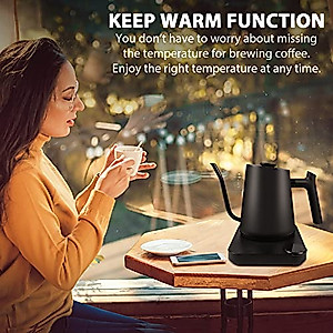 Electric Kettle With LCD Display, 1200W Gooseneck Water Heater Electric for Coffee & Tea, 30oz Pour Over Coffee Kettle with Ultra Fast, Auto Shutoff Boil-Dry Protection, 0.9L, Black