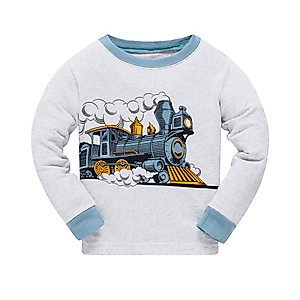 Little Boys Pajamas for Toddler Clothes Set Train Truck Sleepwear Long Sleeve 100% Cotton 2 Piece Kids Pjs Size 4t