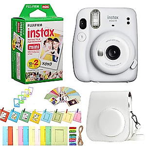 Fujifilm Instax Mini 11 Instant Camera + Fuji Instax Film 20 Shots + Protective Case + Frames Design Kit (Ice White)