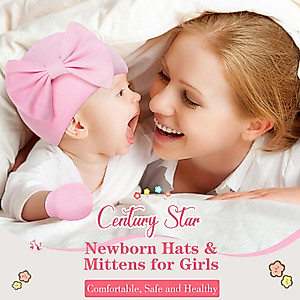 Century Star Newborn Girls Hats Baby Hat and Mitten Set Big Bow Knit Infant Headbands Winter Baby Hat for Girls E White & Pink & Purple & Deep Pink 0-3 Months