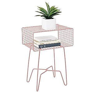 mDesign Modern Industrial Side Table with Storage Shelf, 2-Tier Metal Minimal End Table, Metallic Caged Grid - Accent Furniture for Living Room, Bedroom, Office, Dorm, Concerto Collection, Light Pink