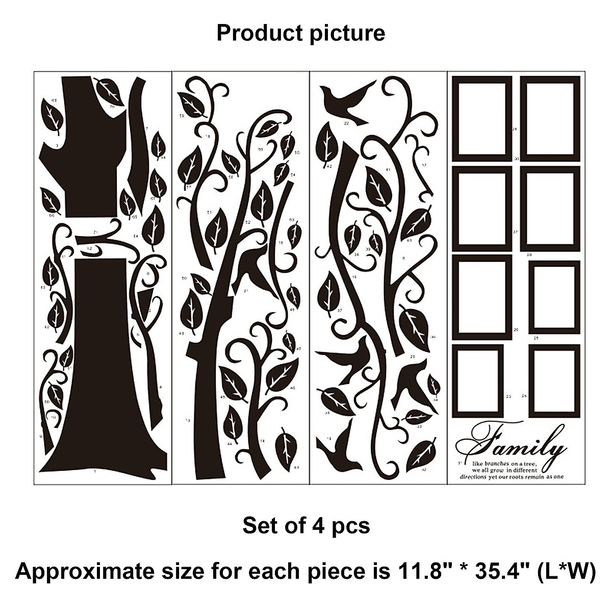 98 x 71 inch Photo Tree Wall Stickers Family Photo Frame Tree Window Decals Decorations Murals Wall Art Decorative Sticker for Kids Living Room Bedroom Nursery Playroom Jungle Party Decor Supplies