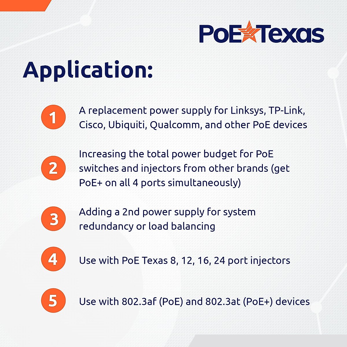 PoE Texas 56v 120w PoE Compatible Power Supply with Wall Mounting Tabs - Easy Installation for Long Distance Power Over Ethernet Network Switch, Injector, Adapter, Extender, 802.3af, 802.3at Devices