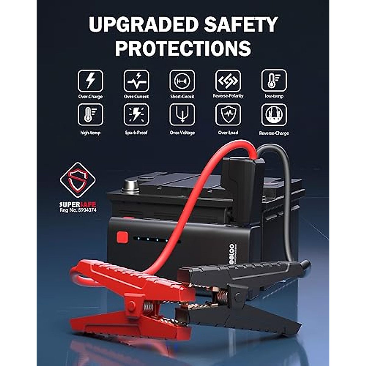 GOOLOO Jump Starter GE1200 2000A Peak Portable Jump Starter Battery Pack for Up to 8.0L Gas or 6.0L Diesel Engine with USB Quick Charge and LED Light, SuperSafe 12V Lithium Car Starter