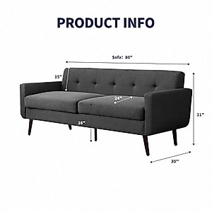 ZAFLY 80inches Loveseat Sofa Couch,Futon Sofa Modern Button Tufted Upholstered Couch Furniture with 5.9" Upholstered Cushion for Living Room Bedroom Office Apartment (Dark Gray)