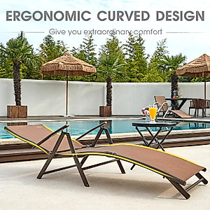 NATURAL EXPRESSIONS Outdoor Chaise Lounge Chairs Set of 2, Aluminum Patio Lounger Pool Furniture Adjustable Folding Recliner Chair for Beach, Backyard,Lawn,Poolside, 300 lbs