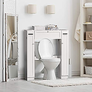 Bathroom Organizer Over The Toilet Storage Cabinet Bathroom Shelf Space Saver with Paper Holder and Adjustable Shelves, Freestanding Wooden Bathroom Storage Cabinet Over Toilet Rack, White