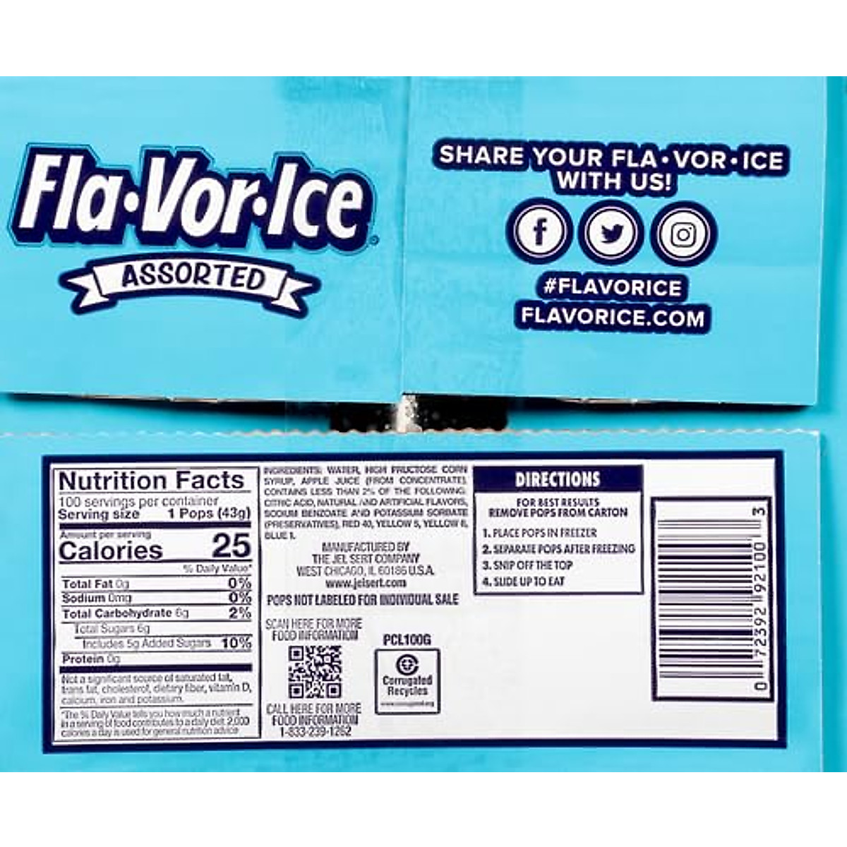Fla-Vor-Ice Popsicle Variety Pack of 1.5 Oz Freezer Bars, Assorted Flavors, 100 Count