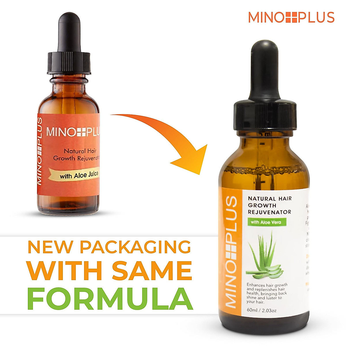 Mino Plus Natural Hair Growth Serum - 60ml / 2fl oz – For Longer, Stronger Thicker, Fuller Hair - Formulated to Prevent Hair Loss, Hair Fall, with Aloe Vera