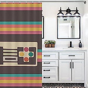 Video Game Controller Gamepad Shower Curtain with Grommets and Hooks Waterproof Bath Curtains for Bathroom Showers Bathtubs Decoration