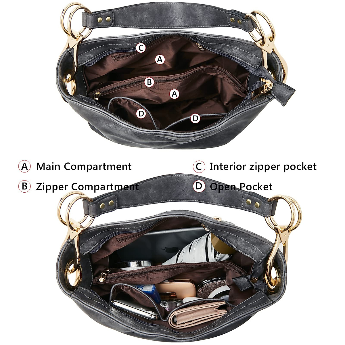 FOXLOVER Shoulder Hobo Handbags for Women Faux Leather Large Capacity Bucket Tote Bag Minimalist Style