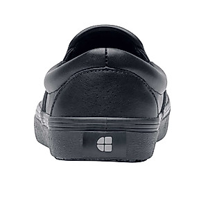 Shoes for Crews Merlin, Slip-On, Men's, Women's, Unisex, Slip Resistant Work Shoes, Black Leather, Men's Size 6.5 Wide, Women's Size 8 Wide