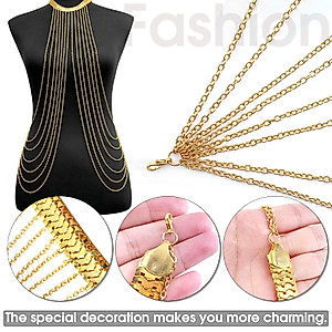 Yomiie Body Chain Layered Gold Tassels Necklace Fashion Jewelry Belly Waist Bra Boho Hot Bikini Beach Harness Anniversary Festival Gift for Women Lady