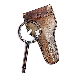 Vintage Antique Henry London Leather Case Brass Marine Handheld Magnifying Glass Astrologers Nautical Instrument - Xmas Gallery Gifts (Brown)